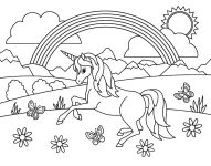 Coloriage licorne arc en ciel
